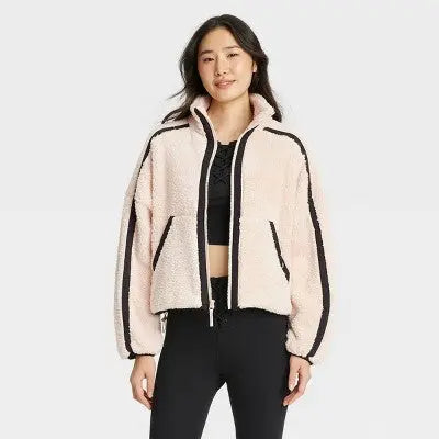 Women's Piped High Pile Fleece Jacket - JoyLab Cream M – Secondipity